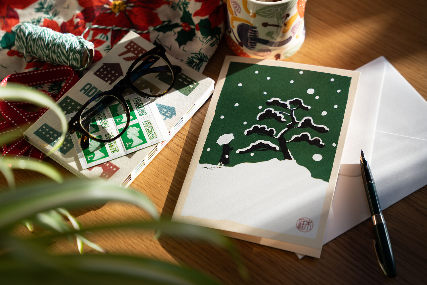 Winter Pine Christmas Card by Natsko Seki