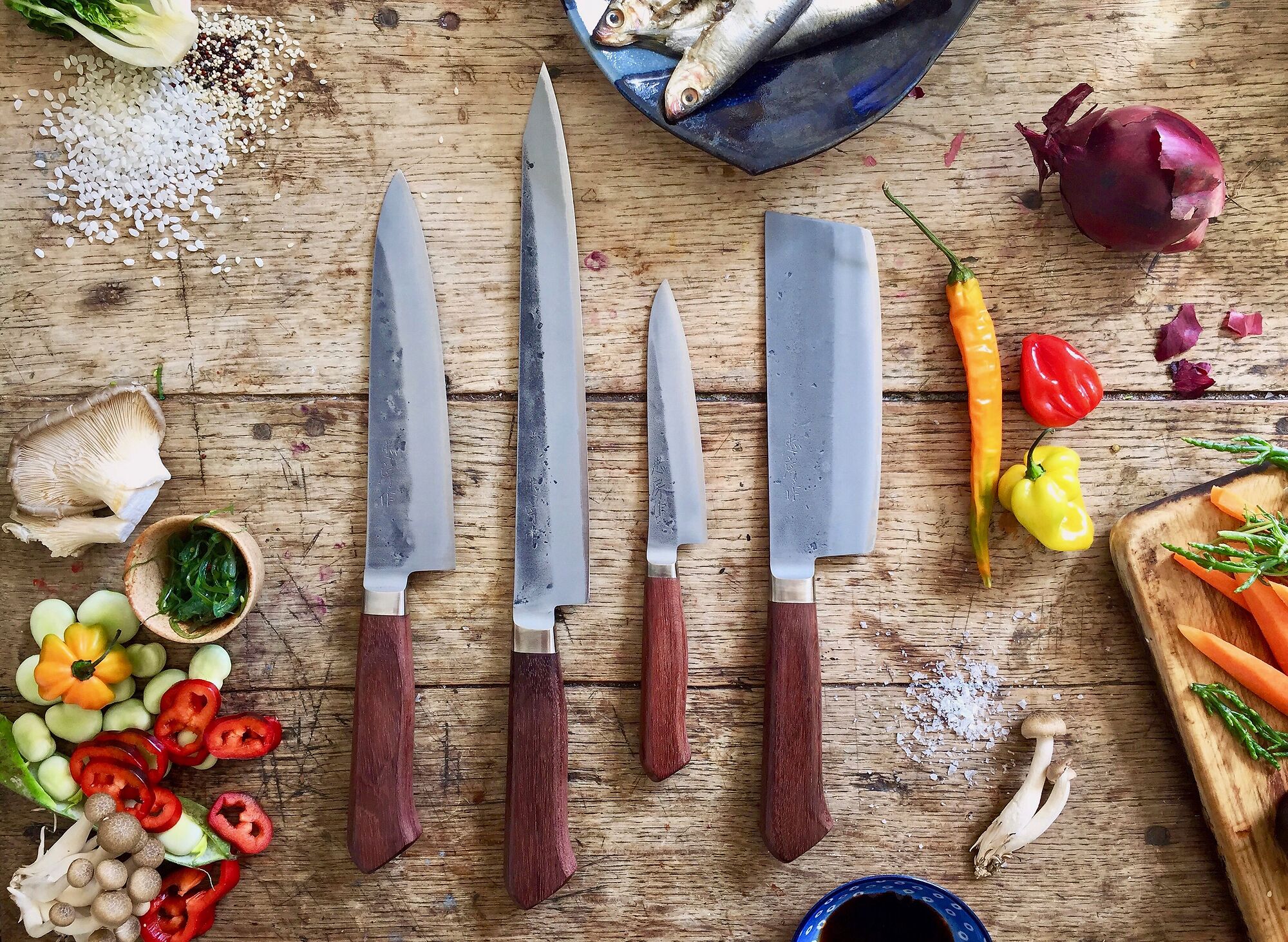 Bubinga Blue Paper Kitchen Knife - Niwaki